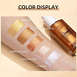 MAEPEOR Body Luminizer 5 Colors Smooth Subtle Shimmer Body Illuminator Moisturizing Long Lasting Summer Glow Illuminator For Face & Body (40ML, 01 Silver)