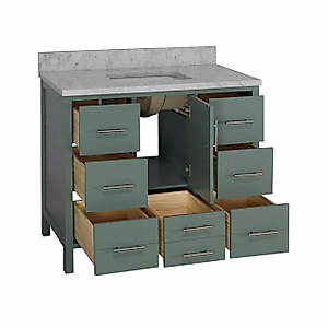 California 42-inch Bathroom Vanity (Carrara/Sage Green): Includes Sage Green Cabinet with Authentic Italian Carrara Marble Countertop and White Ceramic Sink