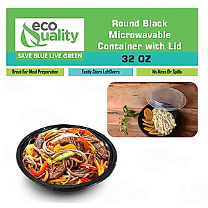 32oz - 10 Count - Round Microwavable Plastic Meal Prep Containers with Lids - Food Storage Container - Certified BPA-Free, Stackable, Reusable Microwave, Dishwasher, Freezer Safe, Disposable (Black)
