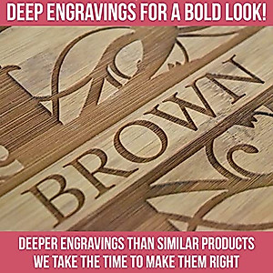 Brew City Engraving - Monogram Letter Bamboo Cutting Board Personalized & Laser Engraved Name; Present for Birthdays Housewarmings Client Gifts Weddings Anniversaries Parents Couples & Friends