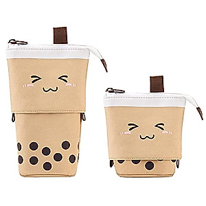 ZITIANY Cute Pencil Case Sliding Unique Telescopic Pencil Bag Milk Tea Shape Retractable Storage Bag Cosmetic Bag 1PC, Brown, Stationery