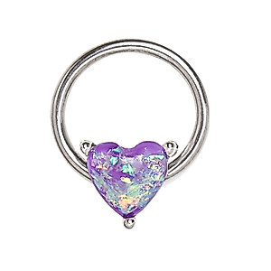 Dynamique 316L Surgical Steel Synthetic Opal Heart Snap-in Captive Bead Ring/Septum Ring (Sold Per Piece)