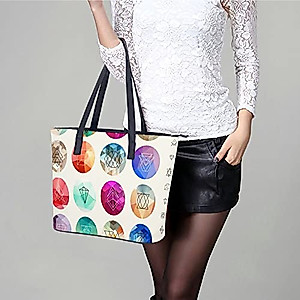 Womens Handbag Geometric Patterns Icons Leather Tote Bag Top Handle Satchel Bags For Lady