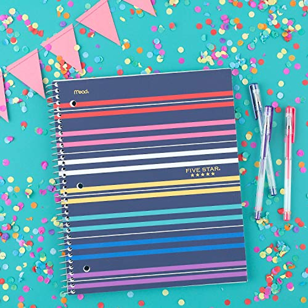 Five Star Spiral Notebooks, 1 Subject, College Ruled, 11" x 8-1/2", Cute Designs Bright Colors, 3 Pack (51180)