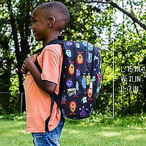 Wildkin 15-Inch Kids Backpack for Boys & Girls, Perfect for Early Elementary, Backpack for Kids Features Padded Back & Adjustable Strap, Ideal for School & Travel Backpacks (Monsters)