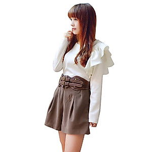 ICSTH Womens Obi Belt Vintage PU Leather Elastic Wide Waist Belt Fashion Retro Wide Belts (92CM)