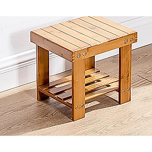 Lawei Bamboo Step Stool, Bamboo Foot Rest Stool Bamboo Shower Bench Stool with Storage Shelf for Kids Children Adult, Works in Bathroom Living Room Bedroom Garden