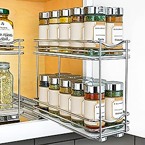 Lynk Professional® Pull Out Spice Rack Organizer for Cabinet - Slide Out Vertical Spice Rack - 4-1/4 inch Wide Sliding Spice Organizer Shelf - Double, Chrome