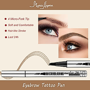 2PCS Maria Ayora Natural Looking Microblading Eyebrow Pencil with Innovative Micro-Fork Tip Applicator, Natural & Long-lasting Eyebrow Pen Makeup, Waterproof & Smudgeproof, Vegan (Dark Brown)