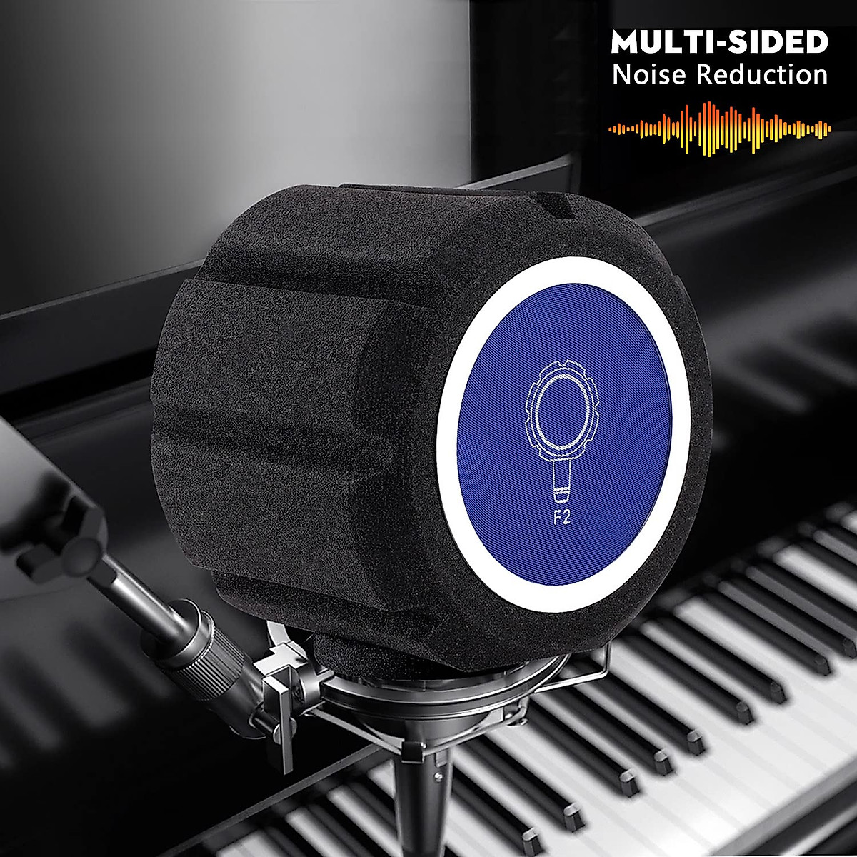 Facmogu Large Microphone Windscreen Foam Cover Pop Filter, Microphone Wind Shield Pop Filter, Acoustic Filter with Thick Sponge for Indoor Studio Audio Recording & Outdoor Wind Noise Reflections, Blue