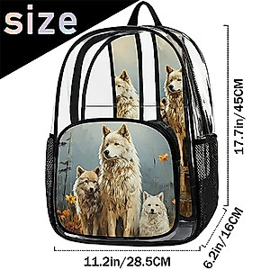 Tavisto White Wolf Clear Backpack with Cute Prints - Durable PVC Material, Comfortable Shoulder Straps, Large Capacity - Perfect for Students and Schools