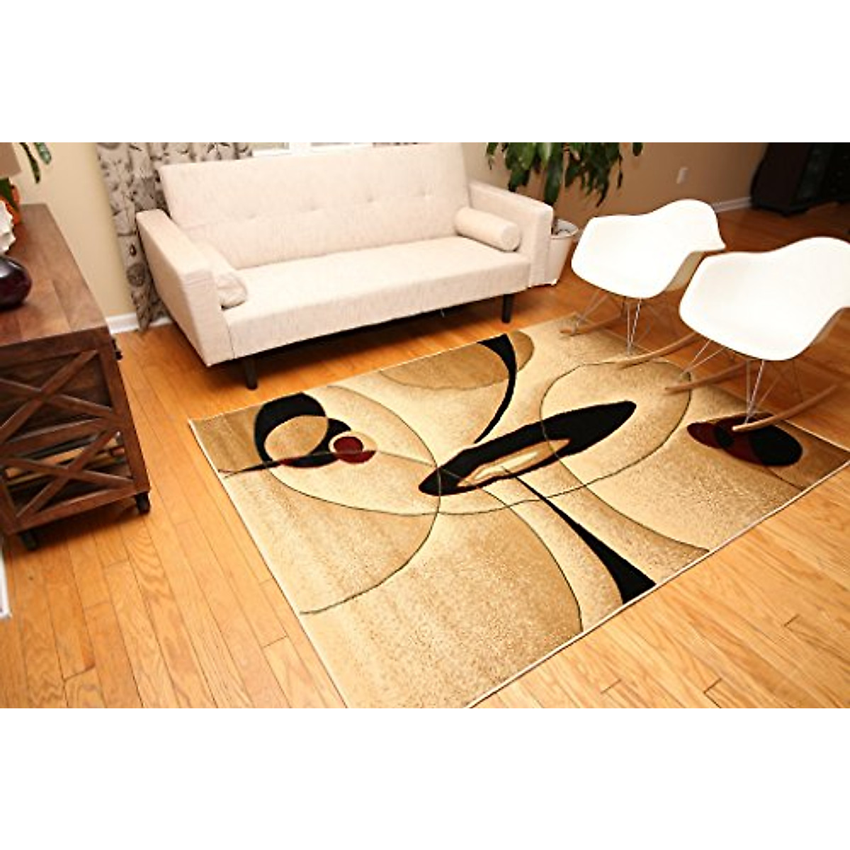 Feraghan Contemporary Modern Wavy Circles Wool Area Rug, 13' x 16', Brown/Beige