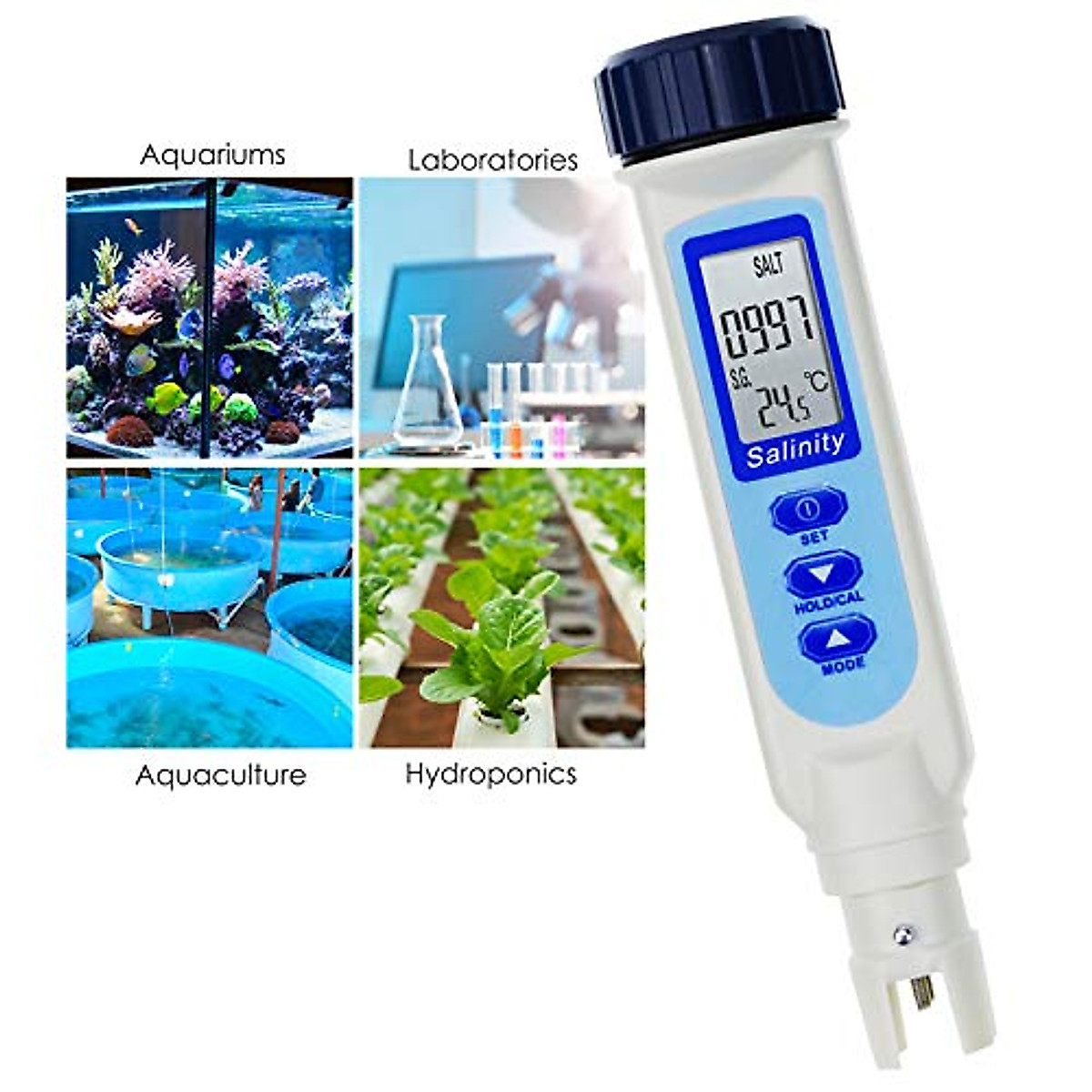 Salinity Tester Pen Type Salinity Meter, Temp&ppm Tester with Automatic Calibration Function, Wide Measurement for Salt Water, Pool, Aquarium (Salinity Calibration Solution Included)