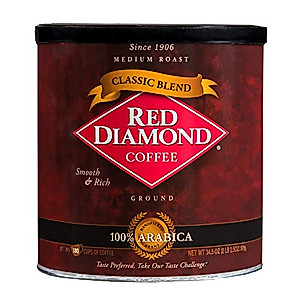 Red Diamond Ground Coffee | Classic Blend | Medium Roast | Arabica Beans | Smooth & Rich Flavor | 34.5 Ounce Resealable Can