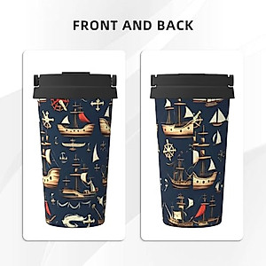 WANGZHAO Nautical Sailing Pirate Print Double Wall Stainless Steel Vacuum Insulated Tumbler Cup Home Thermal Cup