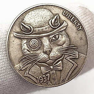 MKIOPNM Exquisite Collection of Commemorative Coins 1937 hobo Coin Gentleman cat Antique Copper Old Silver Commemorative Coin Collection Animal Craft Embossed Coin Ancient Coin