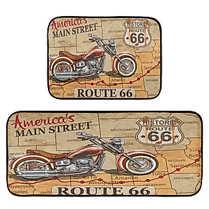 Vintage Motorcycle Kitchen Mat Set of 2 Anti-Fatigue Kitchen Rug Set Non Slip Washable Cushioned Foam Kitchen Runner Rugs and Mats Comfort Standing Mat for Floor Laundry Home Decor