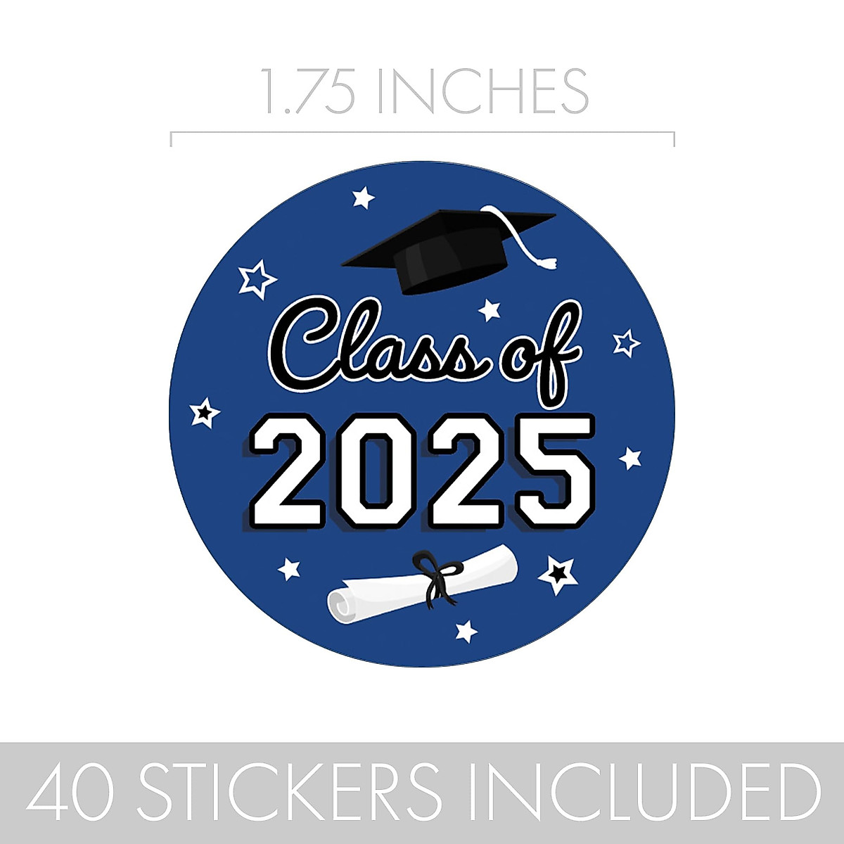 Graduation Class of 2024 Party Favor Stickers, Graduation Stickers for Envelopes, Bag Seals - 1.75 in. Round - 40 Labels (Gold Blue)