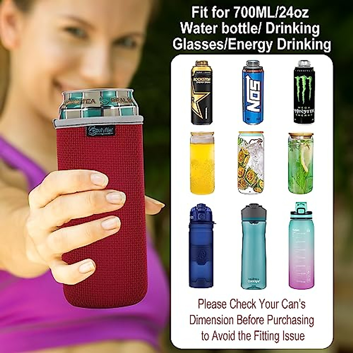 Beautyflier Pack of 8 Anti-Slip 24oz Embossed Neoprene Water Bottle Insulator Sleeve 24 Ounces Drinking Glass Cover 24 Fl Oz Energy Drinking Insulator for BBQ Camping Party