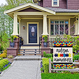 Autism Awareness Garden Flag 12.5 x 18 Inch Vertical Double Sized Puzzle Piece Inspirational Support Yard Outdoor Decoration Flag