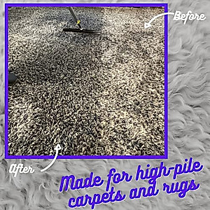 Room Groom PET Carpet Rake and Groomer with Telescoping 54 Inch Adjustable Handle, Rugs, and Artificial Turf, Purple Grip, Black/Purple