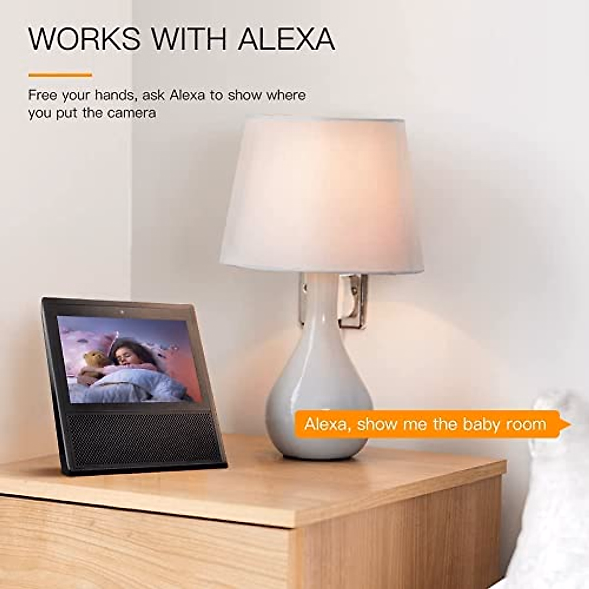 Baby Monitor with Camera, Pet Camera with 2-Way Talk, Motion Tracking, Motion and Sound Detection, 1080P Home Security Cam for Dog/Cat/Baby/Elder/Nanny, Compatible with Alexa, White