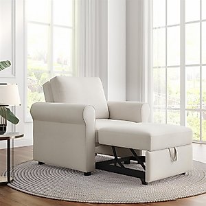 Merax 3-in-1 Sofa Bed Chair with Pillow, Convertible Sleeper Chair Bed, Adjust Backrest Into a Sofa, Single Bed, Modern Chair Bed for Living Room Bedroom, White