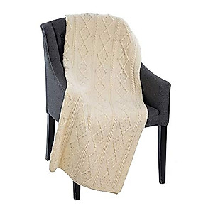 100% Irish Merino Wool Plaited Aran Celtic Cream Couch Throw Blanket 40”x 66” by Carraig Donn