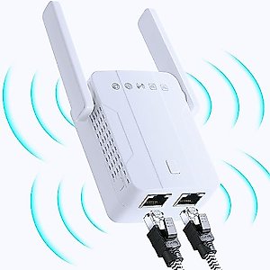 Ywauou WiFi Extender Long Range 1200Mbps Internet Booster for Home with Dual Band (5GHz/2.4GHz), 2 Ethernet Port, Signal Extender Covers up to 10,000sq. ft 45 Devices for Home Outdoor and Indoor Use
