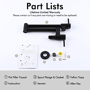 KES Pot Filler Folding Kitchen Faucet Brass Double Joint Swing Arm Sink Faucet Articulating Wall Mount Two Handle Single Hole, Matte Black, cUPC NSF Certified Lead-Free, KN926LF-BK