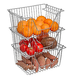 Homics Stackable Storage Wire Baskets, Freezer Baskets for Chest Freezer Open Front Pantry Organization and Storage Fruit Vegetable Baskets Potato and Onion Organizer Bins, 3 Packs
