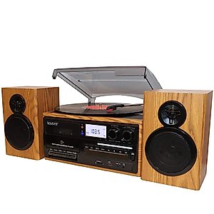 Boytone BT-28SPW Bluetooth Classic Record Player Turntable All-in-One with AM/FM Radio, CD/Cassette Player, 2 Separate Stereo Speakers, Record from Vinyl, Radio, and Cassette to MP3, SD slot, USB, AUX