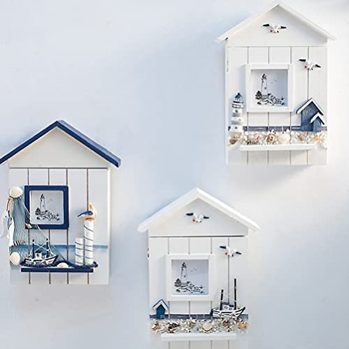 LIFKOME Mediterranean Style Key Cabinet Wood Nautical Style Wall Mounted Wooden Key Holder Storage Box Cabinet Wooden Key Box Wall Mount Hanging Decorative Handmade Key Holder Home Decor