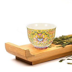 Beavorty Chinese Handmade Kungfu Tea Cup 130ml Floral Pattern Ceramic Tea Mugs Porcelain Tea Cup Tea Bowl Japanese Tea Cup Sake Cup Tea Accessories Drinkware (Yellow)