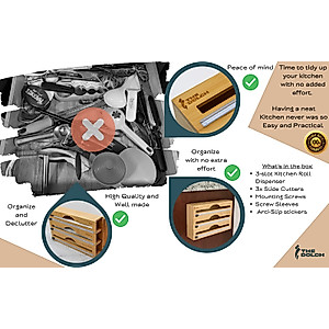 The Dolch 3 in 1 Wrap Dispenser with Cutter - Plastic Wrap Aluminum Foil and Wax Paper Organizer for Kitchen Drawer or Wall - Handy Bamboo Box for Storage - Holder Organizes Rolls -12" Roll Compatible