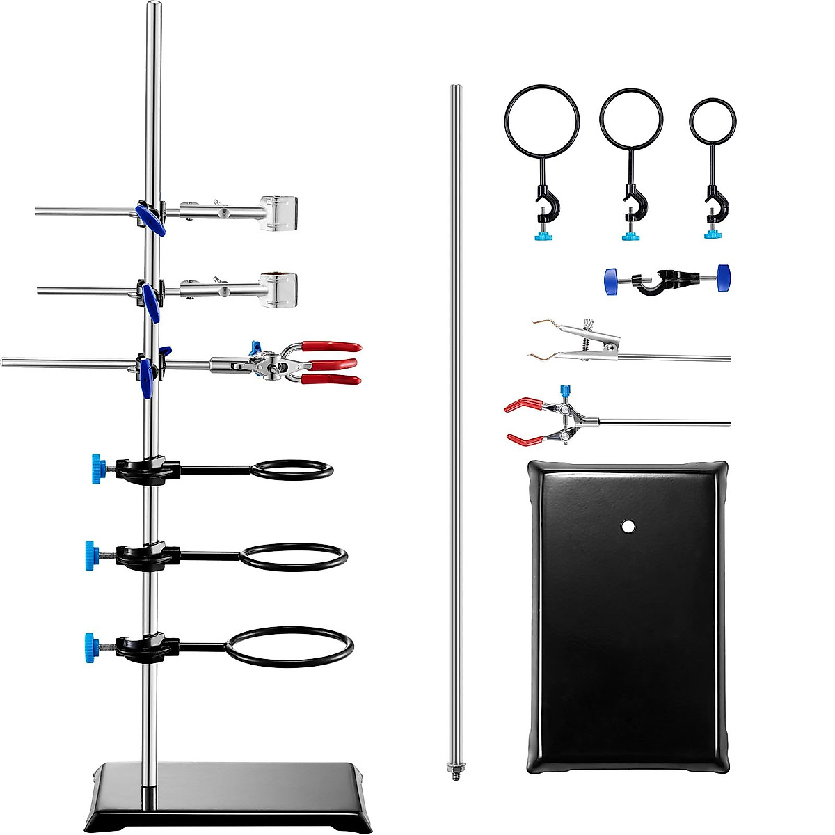 VEVOR Laboratory Grade Metalware Set - Support Stand Premium Iron Material Laboratory Stand Support Lab Clamp Flask Clamp Condenser Stand 60cm