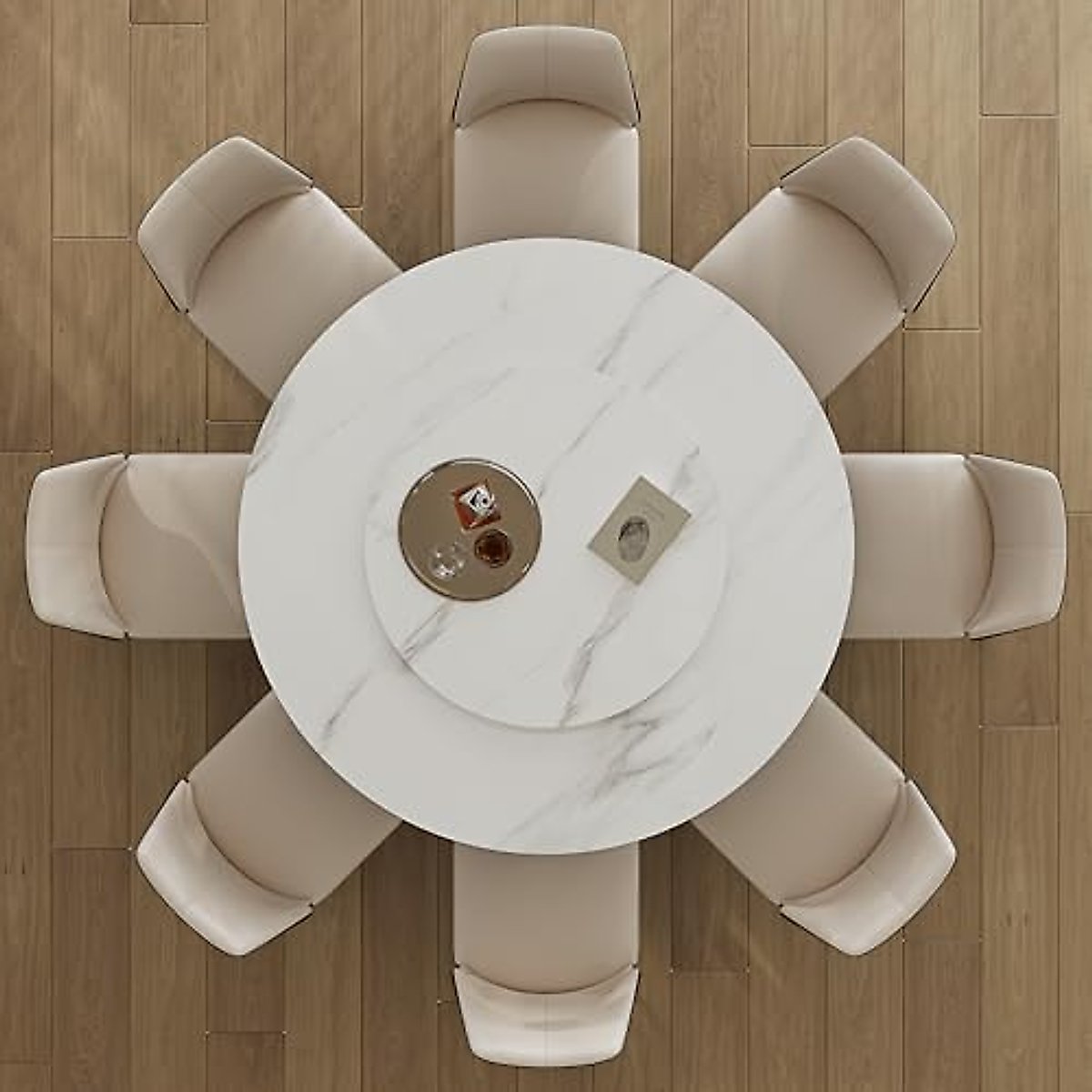 Runboll 59'' Modern Round Dining Table with Lazy Susan, Sintered Stone Dinner Table with 35.4" Round Turntable for Dining Room(Not Included Chairs)