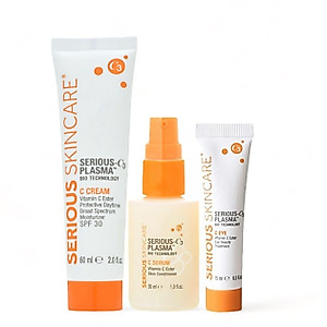 Serious Skincare Serious-C3 Plasma Vitamin C Day Trio - C Cream Daytime Moisturizer SPF 30 2 oz, Vitamin C Serum Skin Conditioner 1 oz. and C-Eye Treatment 0.5 oz.- For Smooth Radiant Skin