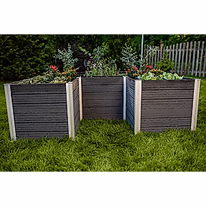 Vita Urbana 6 Foot x 6 Foot Embossed Vinyl Keyhole Garden with Composting Basket, Slate Grey, Gray, Woodgrain, PVC, BPA and Pthalate Free, VT17607