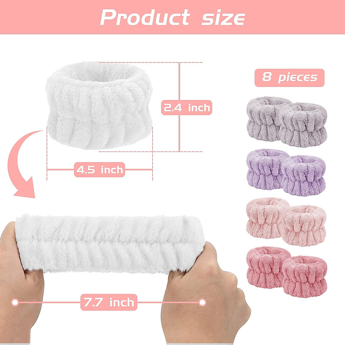 Face Washing Wristbands-Absorbent Wristband for Washing Face Microfiber Wrist Wash Band Towel, Makeup Skincare Prevent Liquids Spilling Down Arm (Purple, Pink, Pale Pink, Light Brown)