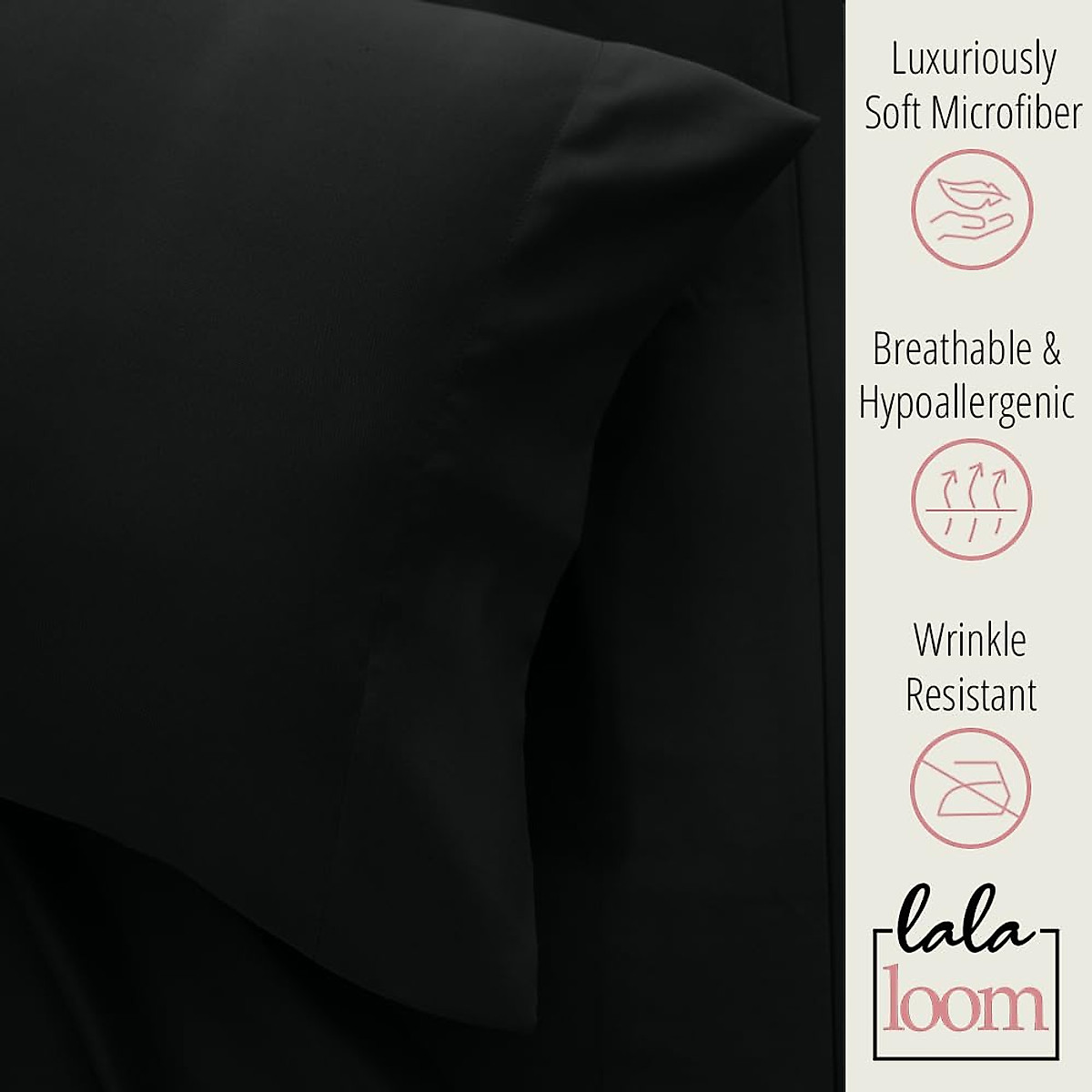 lalaLOOM Full Bed Sheet Set, Soft Microfiber Hotel Luxury Bedding, Extra Deep Pocket, 4 Piece Sheets and Pillowcase Sets, Breathable Wrinkle, Fade Resistant, Easy Care Machine Washable Linen, Black