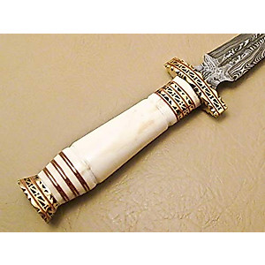 Skokie Knives Hand Made Damascus Steel Hunting Dagger Knife Handle Original Camel Bone with Perfect Grip