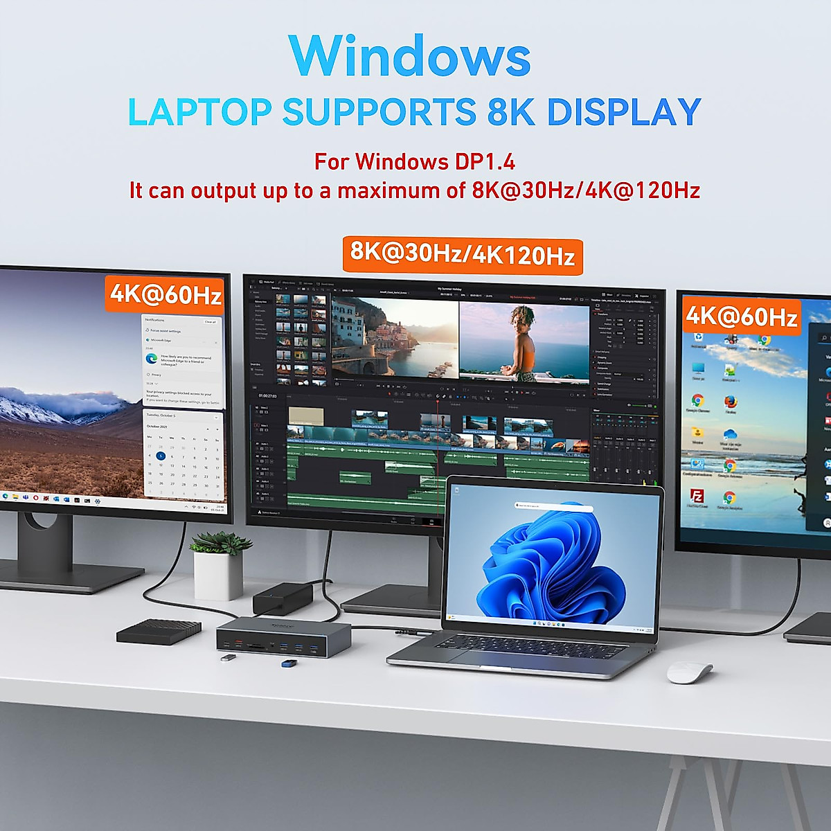 Displaylink Docking Station 3 Monitors Dual Triple Display USB C Dock with 3 HDMI, 2 DP, DC Power, USB A&C for MacBook M1 M2 M3/Dell/HP/Lenovo