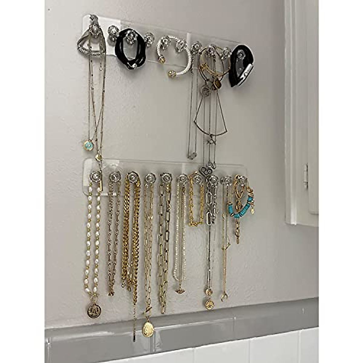 bolimoss Necklace holder， Acrylic Necklace Hanger, Transparent Necklace Organizer，Wall Mounted Jewelry Organizer, Jewelry Hook (2-pack Clear) (Silver)
