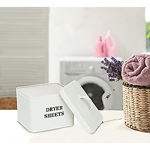 Xbopetda Dryer Sheets Holder for Organization and Storage, Modern Farmhouse Metal Laundry Dryer Sheet Dispenser, Dryer Sheet Container with Lid for Laundry Room Decor-White