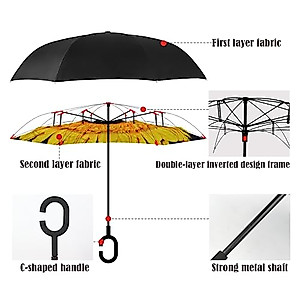 Wxjiahetai Inverted Reverse Umbrella with C-shaped Handle Windproof Upside Down Umbrellas for Rain Double Layer Hands Free Umbrella for Women and Men (Forest Elk)