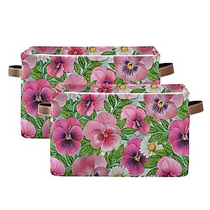 Daisy Flowers Storage Basket Bins Foldable Decorative Storage Box Laundry Hamper Baskte Storage for Bedroom Office Clothes Pet Nursery Living Room,2 pcs