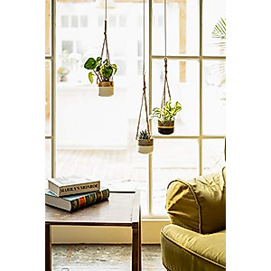 Dahey 3 Pack Small Cement Hanging Planter Succulent Pots with Jute Rope Hanger Modern Mini Concrete Flower Pots Indoor for Cactus Herb or Small Plants Home Decor, 3 Inch