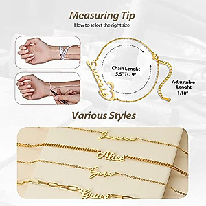 YESTIME Custom Name Bracelets - 18K Gold Plated Adjustable Personalized Name Anklet Bracelets, Customized Jewelry Gift for Women Girlfriend