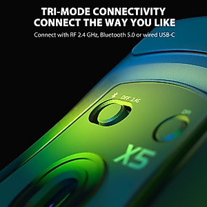 ATTACK SHARK X5 Wireless Gaming Mouse with Tri-Modes BT 5.1/2.4Ghz/USB-C,Lightweight 49g,PAW3212 Optical Sensor,Rechargeable Battery,RGB LED Honeycomb Mice for PC/Tablet/Desktop/Office/Games-Black